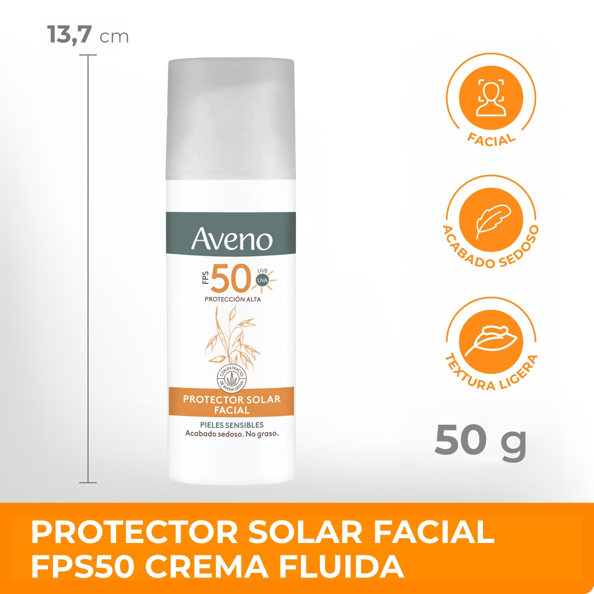 Aveno Protector Solar Crema Fluida Facial Fps 50 Para Piel Sensible X ...