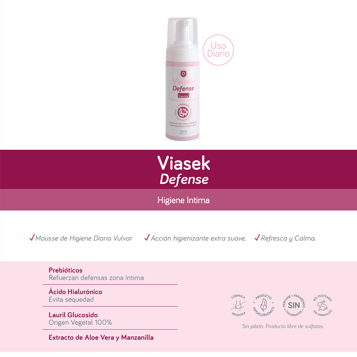 Viasek Defense Espuma Higiene Intima Femenina Limpieza Suave X 150ml ...